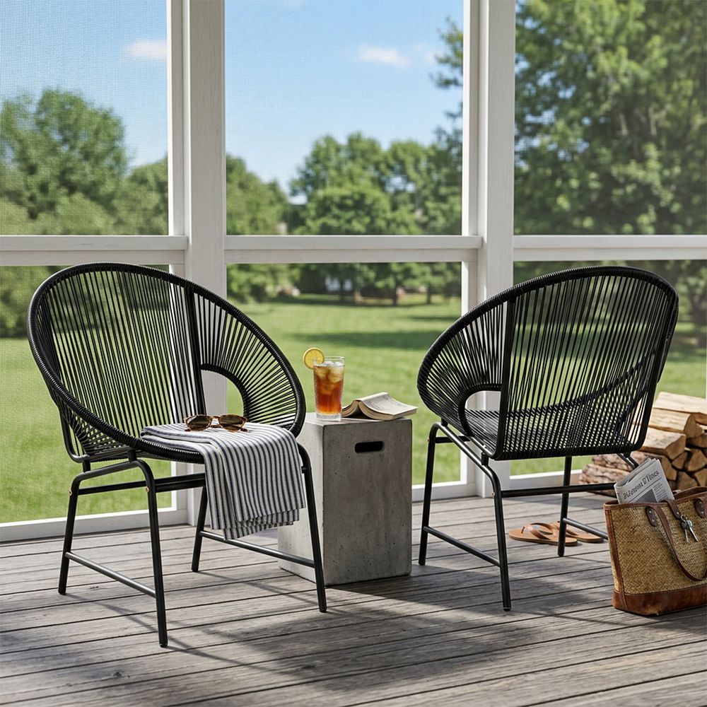 KWPZQEB 2PCS Outdoor Patio Wicker Chairs, Iron Frame PE Rattan Beach Chairs