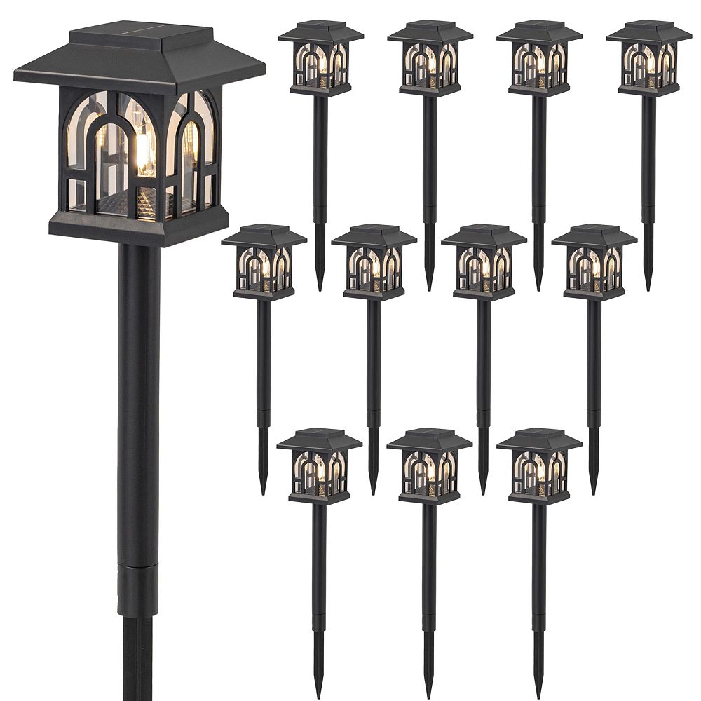 C Cattleya 12-Pack 14.5-Inch Black Solar Outdoor Path Light, 3000K Warm ...