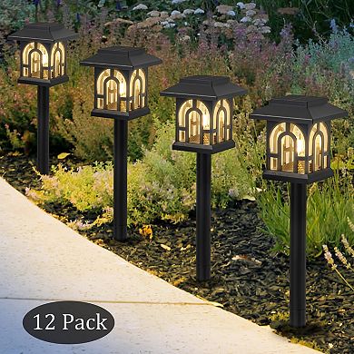 C Cattleya 12-Pack 14.5-Inch Black Solar Outdoor Path Light, 3000K Warm ...