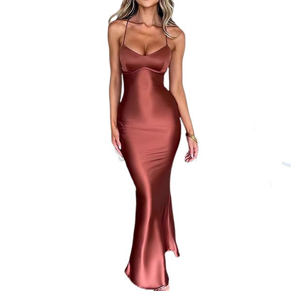 Women's Slip Maxi Dress Sleeveless Open Back Backless Lace Up Bandage ...