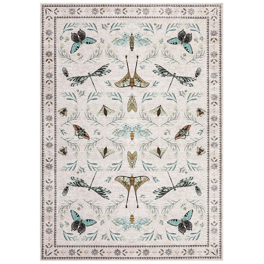 Washable Insect Area Rugs, Butterfly Botanical Boho Non Slip Stain ...
