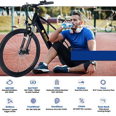 Electric Bike for Adults, 500W Motor 48V 7.8Ah Battery, 32MPH 27.5'' E ...