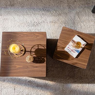 Walnut Nesting Cube Coffee Table Set with Fully Assembled Base for ...