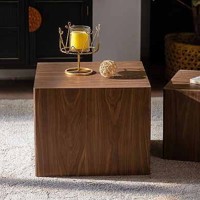 Walnut Nesting Cube Coffee Table Set with Fully Assembled Base for ...