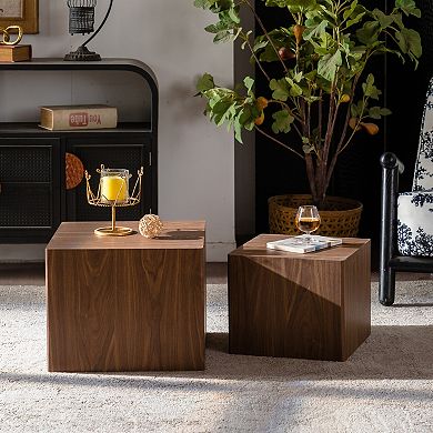 Walnut Nesting Cube Coffee Table Set with Fully Assembled Base for ...
