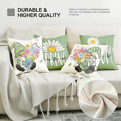 Spring Summer Daisy Butterfly Gnome Pillow Covers Set, Floral Cushion Cases