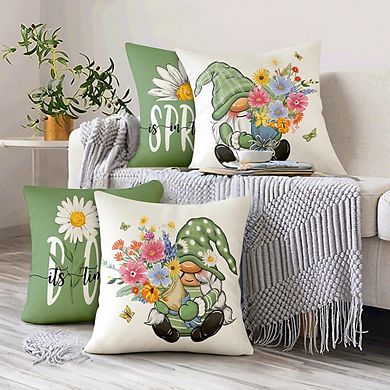 Spring Summer Daisy Butterfly Gnome Pillow Covers Set, Floral Cushion Cases