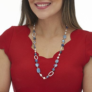 Genuine Blue Jasper Silvertone Drop Necklace 30 to 32-inch length