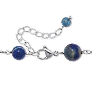 Genuine Blue Jasper Silvertone Drop Necklace 30 to 32-inch length