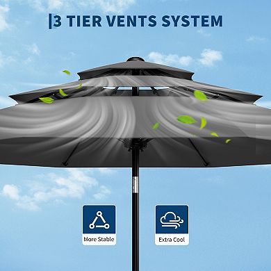 10FT 3-Tier Patio Umbrella, Outdoor Vented Table Market Shade with Easy ...