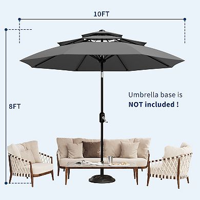 10FT 3-Tier Patio Umbrella, Outdoor Vented Table Market Shade with Easy ...
