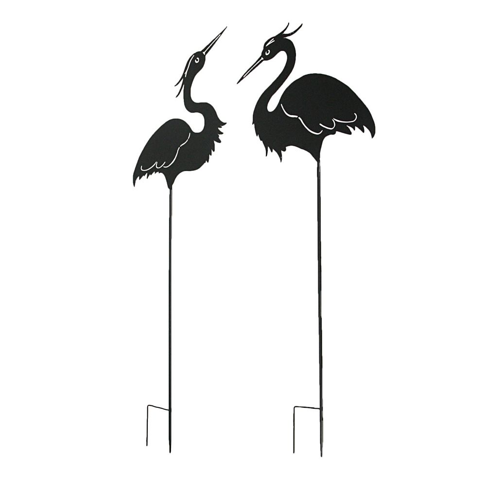 Set / 2 Black Laser-Cut Heron Silhouette Cutout Metal Bird Garden ...