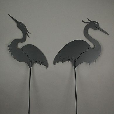 Set / 2 Black Laser-Cut Heron Silhouette Cutout Metal Bird Garden ...
