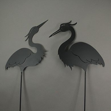 Set / 2 Black Laser-Cut Heron Silhouette Cutout Metal Bird Garden ...