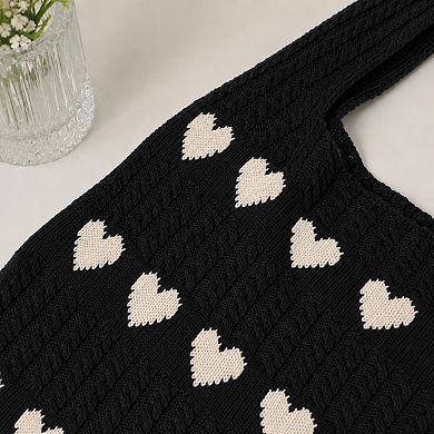 Knitted Heart Tote Bag Large Capacity Casual Shoulder Bag Lightweight ...