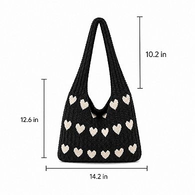 Knitted Heart Tote Bag Large Capacity Casual Shoulder Bag Lightweight ...
