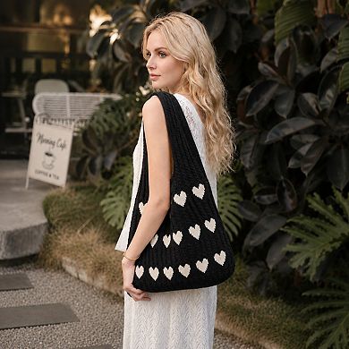 Knitted Heart Tote Bag Large Capacity Casual Shoulder Bag Lightweight ...