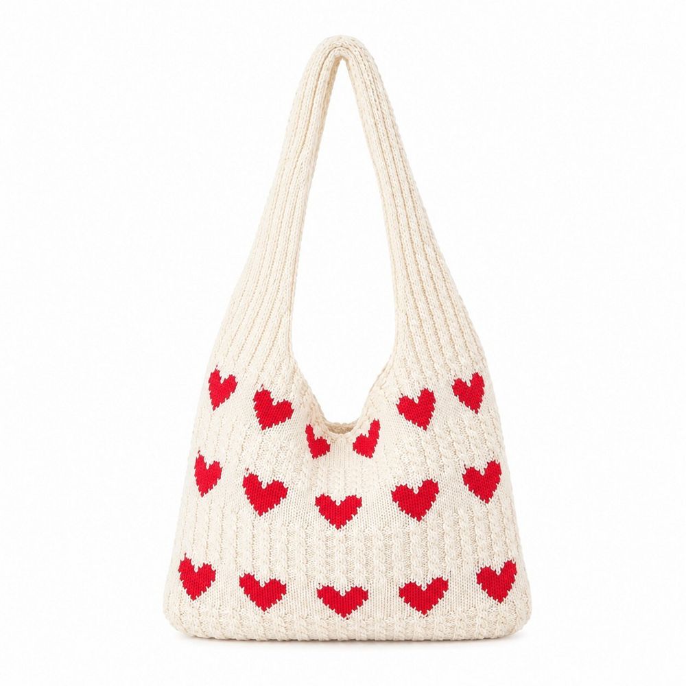 Knitted Heart Tote Bag Large Capacity Casual Shoulder Bag Lightweight ...