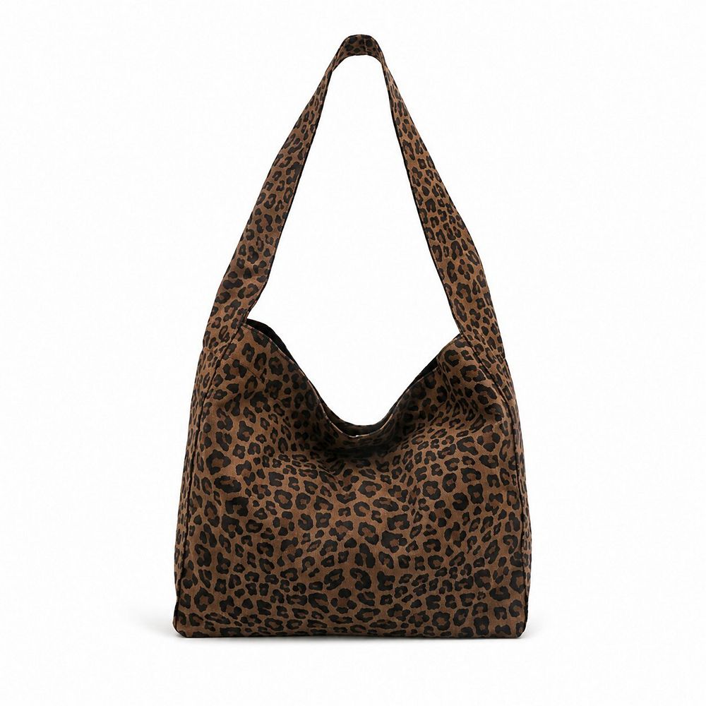 Leopard Print Fabric Tote Bag Soft Shoulder Bag with Magnetic Snap Closure