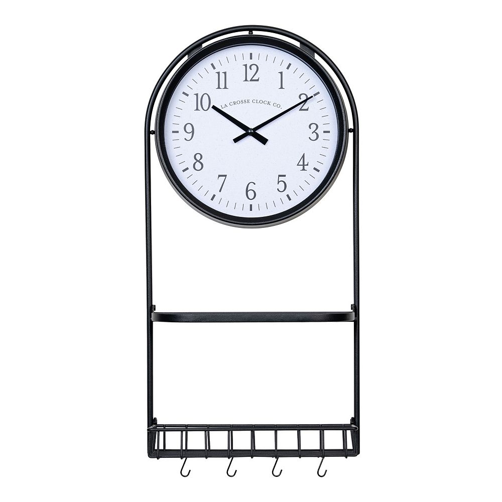 La Crosse Technology Metal Wall Clock with Basket & Shelf