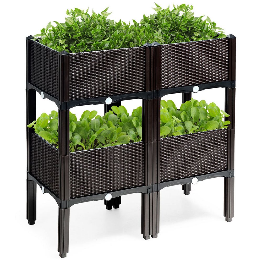 Costway Set of 4 Raised Garden Bed Elevated Flower Vegetable Herb Grow ...