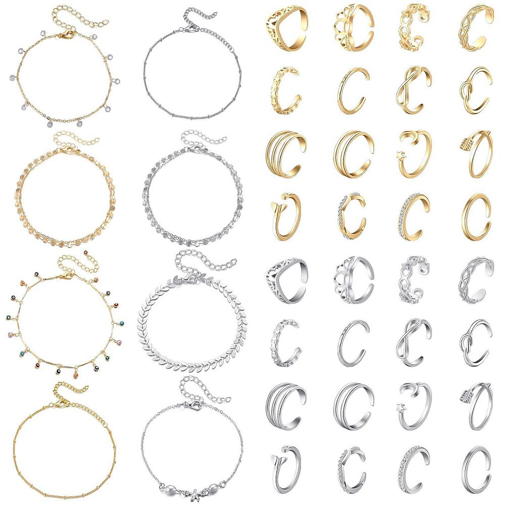40PCS Anklets and Toe Rings Set