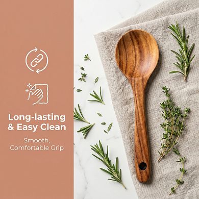 1 Pcs Wood Cooking Spoon Non Stick Safe Heat Resistant Ergonomic ...