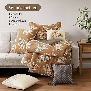 7-Piece Cal King Reversible Floral & Texture Design Comforter Set