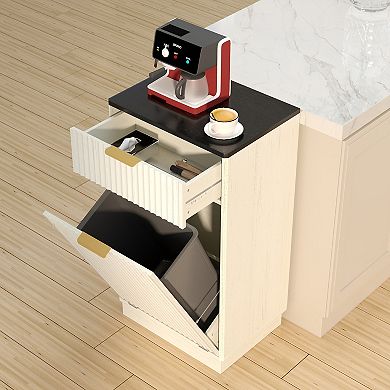 10-Gallon Woodgrain Tilt-Out Trash Can Cabinet Wooden Garbage Recycling ...