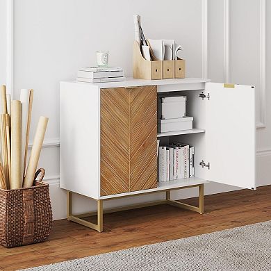 Modern Storage Accent Cabinet Herringbone Doors Adjustable Shelves Free ...