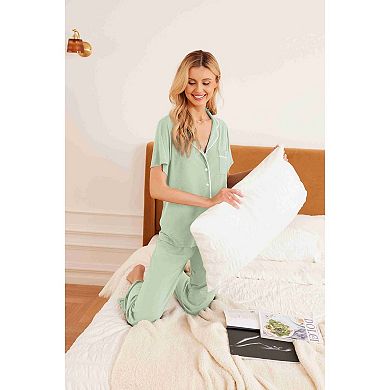 Ekouaer Womens Pajamas Set Button Down Sleepwear Short Sleeve Nightwear ...