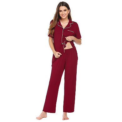 Ekouaer Womens Pajamas Set Button Down Sleepwear Short Sleeve Nightwear ...