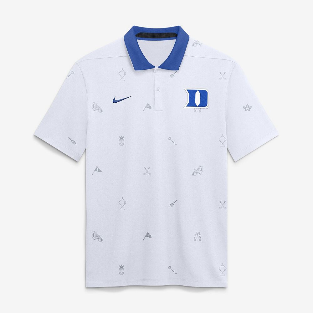 Men's Nike White Duke Blue Devils Vapor Pattern Dri-FIT Polo