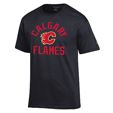 Men's Champion Black Calgary Flames Primary Logo Jersey T-Shirt