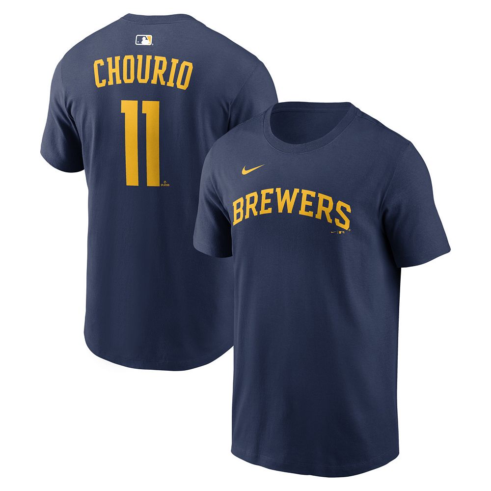 Men's Nike Jackson Chourio Navy Milwaukee Brewers Name & Number T-Shirt