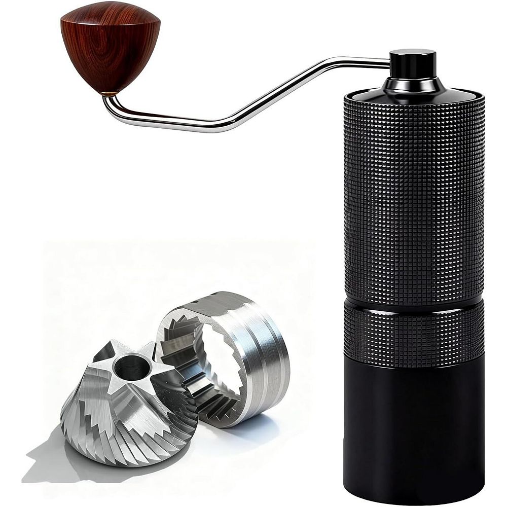 Manual coffee grinder with adjustable conical burrs and drip dripper ...