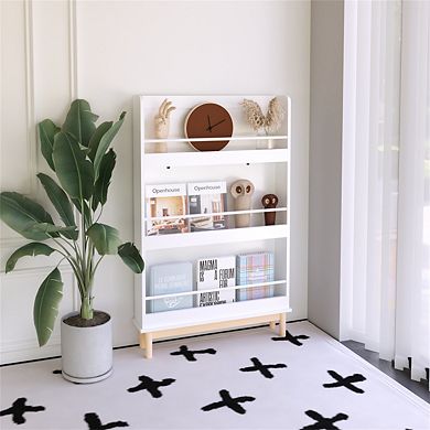 Wall-Mounted Kids Bookshelf -3 Front-Facing Display Shelves,Book Rack ...