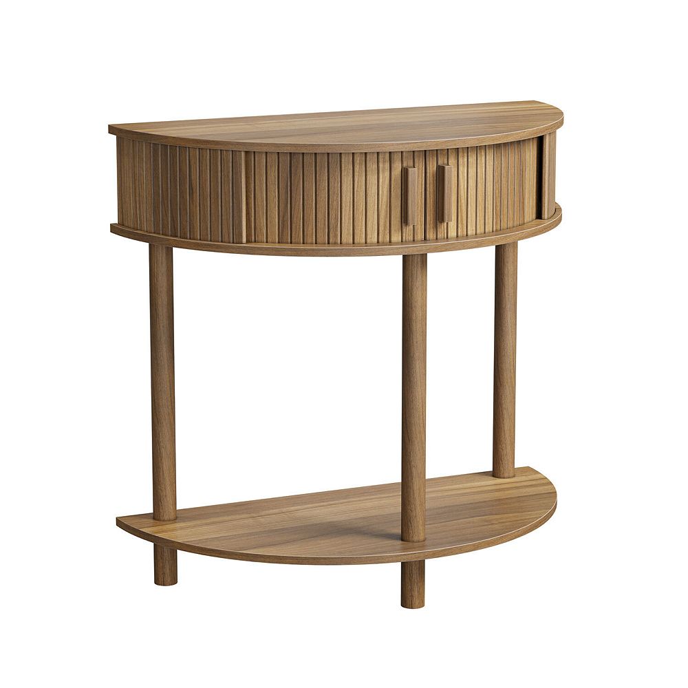 KTMBDW 31.5-Inch Grooved Half-Moon Console Table with Two Doors for ...
