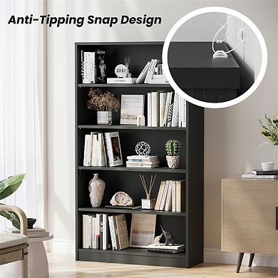 5 Shelf Wood Bookshelf - 60 Inch Tall Wide Manga & Bookcase, Bedroom ...