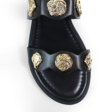 Amaya-2 Double Strap Gold Hardware Slide Sandals