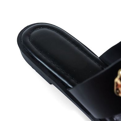 Amaya-2 Double Strap Gold Hardware Slide Sandals