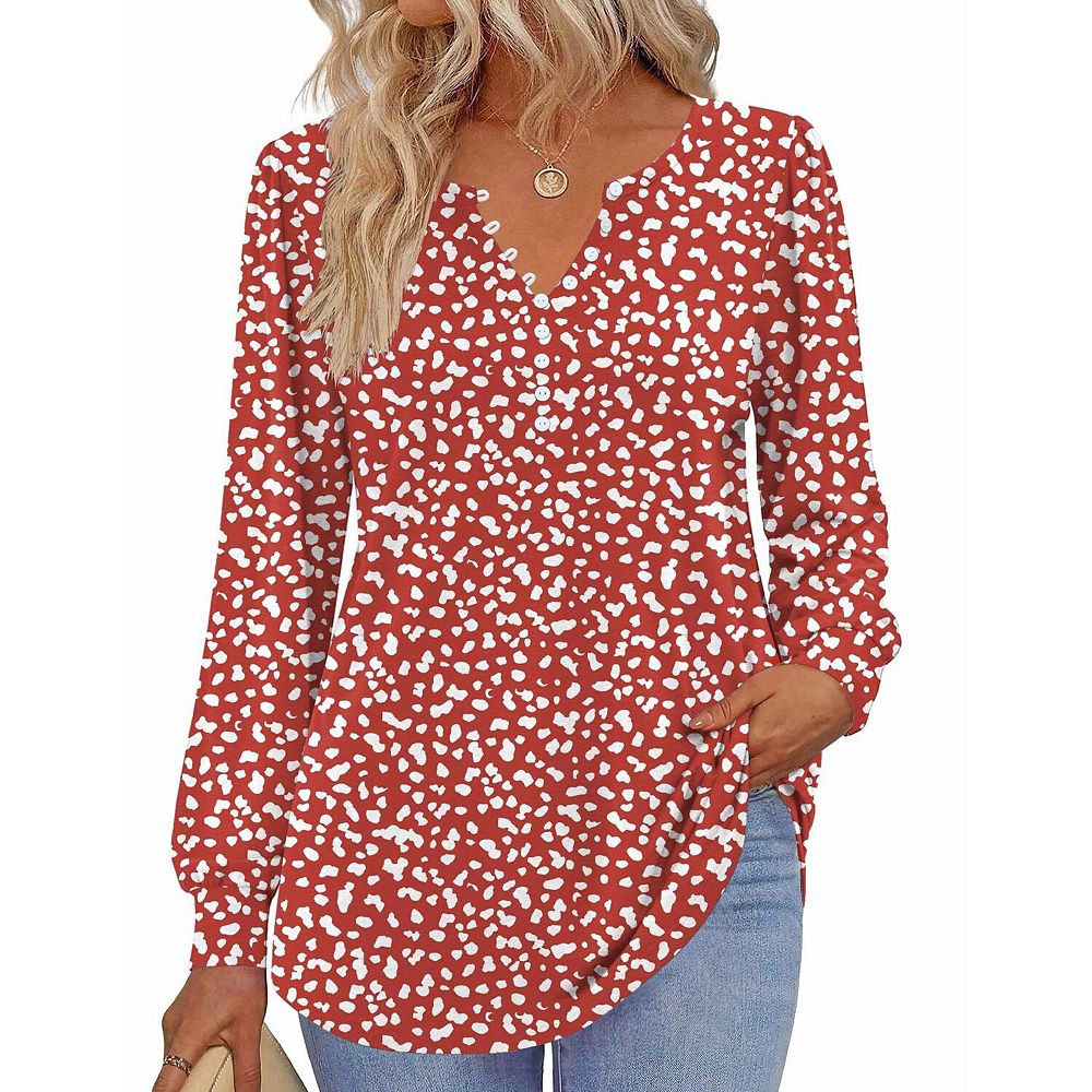 Zeagoo Women's Long Sleeve Button Up Shirts Casual V Neck Floral Tunic ...