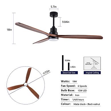 Loheer 72 Inch Modern Ceiling Fan, with Dimmable LED Light & Remote ...