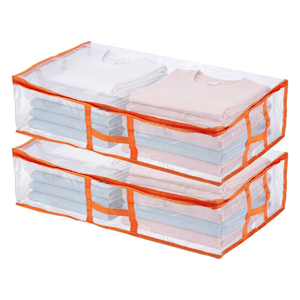 2 Pack Under Bed Storage Fabric Closet Organizer Bin with Handles Clear ...