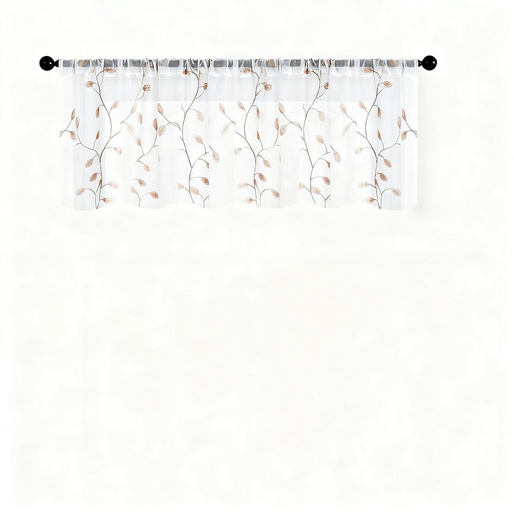 Sheer Voile Valance Leaves Embroidered Rod Pocket Window Curtain 54x16 Inch