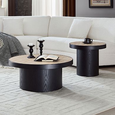 Aoolive Modern 2-Piece Coffee Table Set - Round Sintered Stone Accent ...