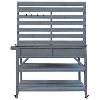 Aoolive 65" Solid Fir Wood Outdoor Potting Bench with Stainless Steel ...
