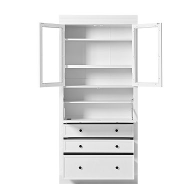 Aoolive 78" Shaker Kitchen Pantry Cabinet with Power Outlet, 3 Drawers ...