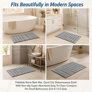Foldable Diatomaceous Earth Bath Mat Quick Dry Non Slip Super Absorbent ...
