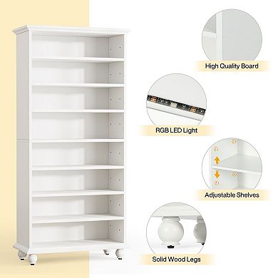 9 Tier Bookcase With LED Lighting And Adjustable Shelves For Living ...